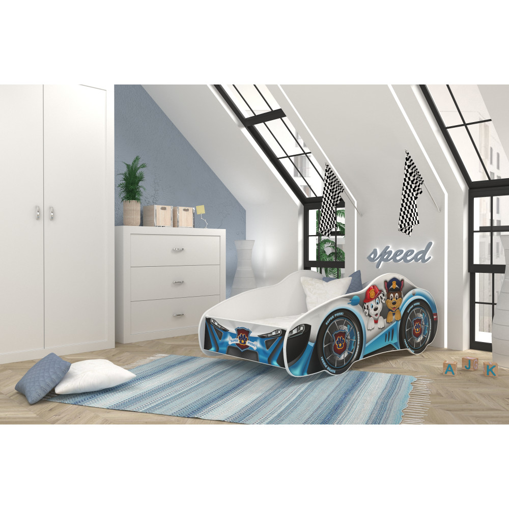 Lit enfant voiture Pat Patrouille 70x140 avec matelas